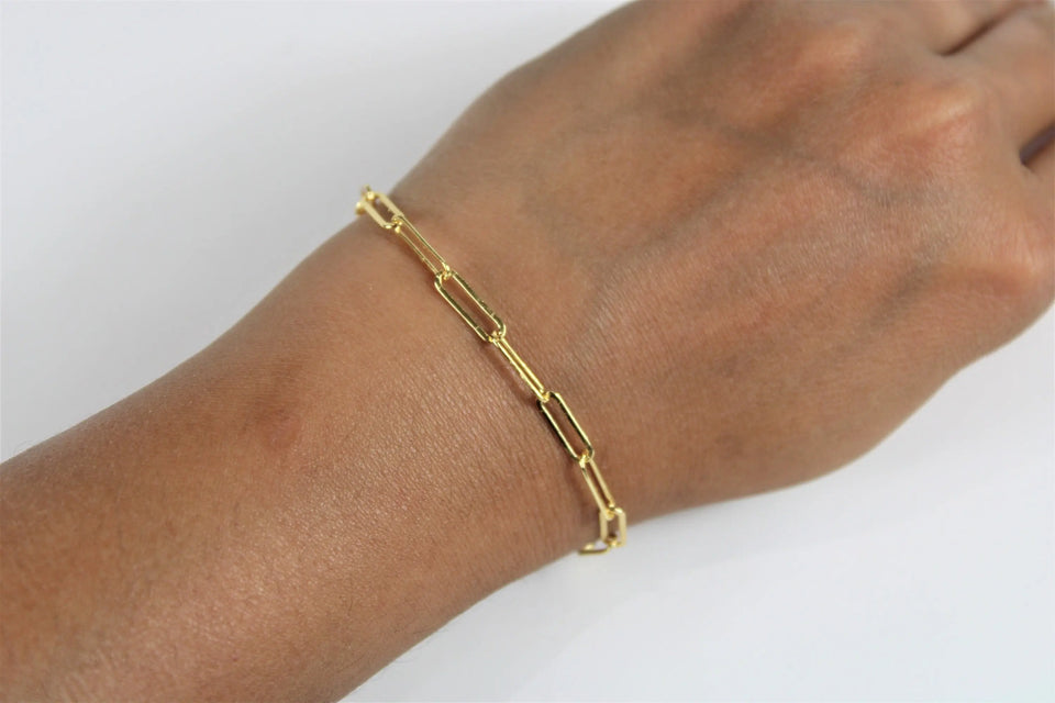 18K Gold Plated Paper Clip Bracelet - Rachel Fine Jewelry